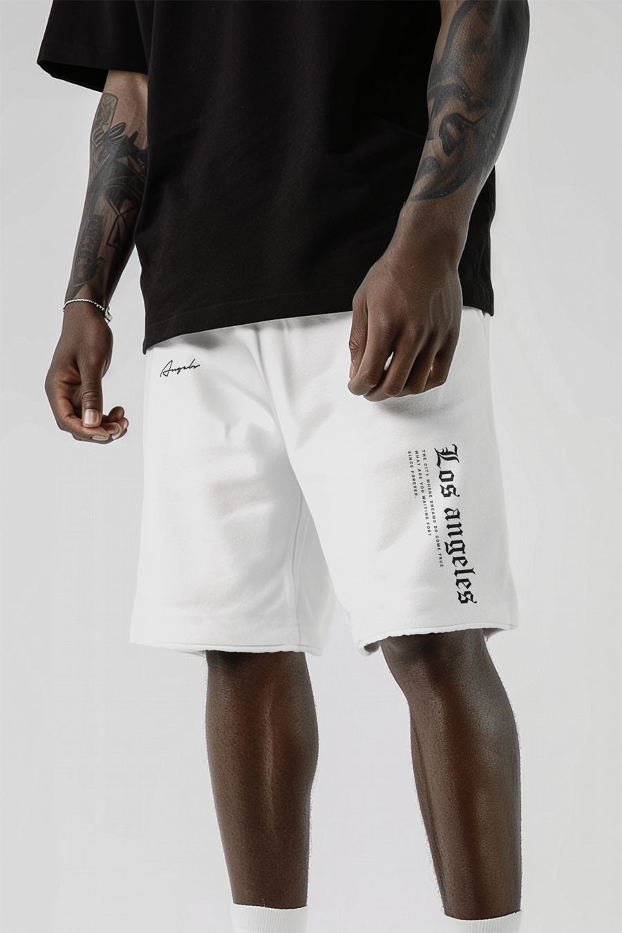 Shorts in White color with Los Angeles Forever stamp | Hedrix